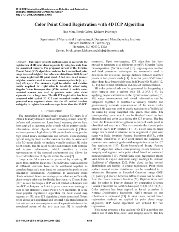 Pdf Color Point Cloud Registration With 4d Icp Algorithm