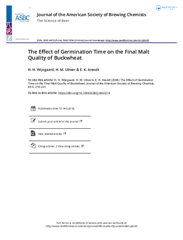 (PDF) The Effect of Germination Time on the Final Malt Quality of Buckwheat
