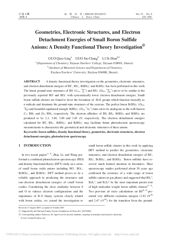 (PDF) Geometries, Electronic Structures, and Electron Detachment ...