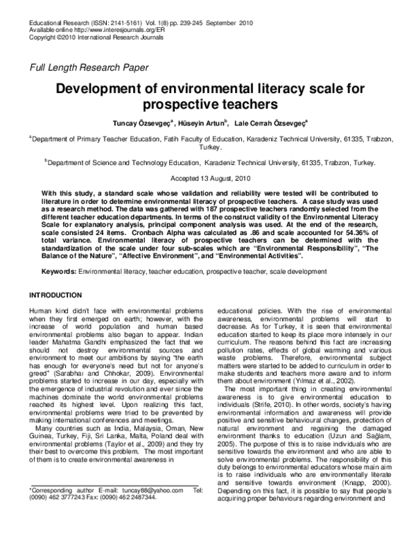 (PDF) Development of environmental literacy scale for prospective teachers