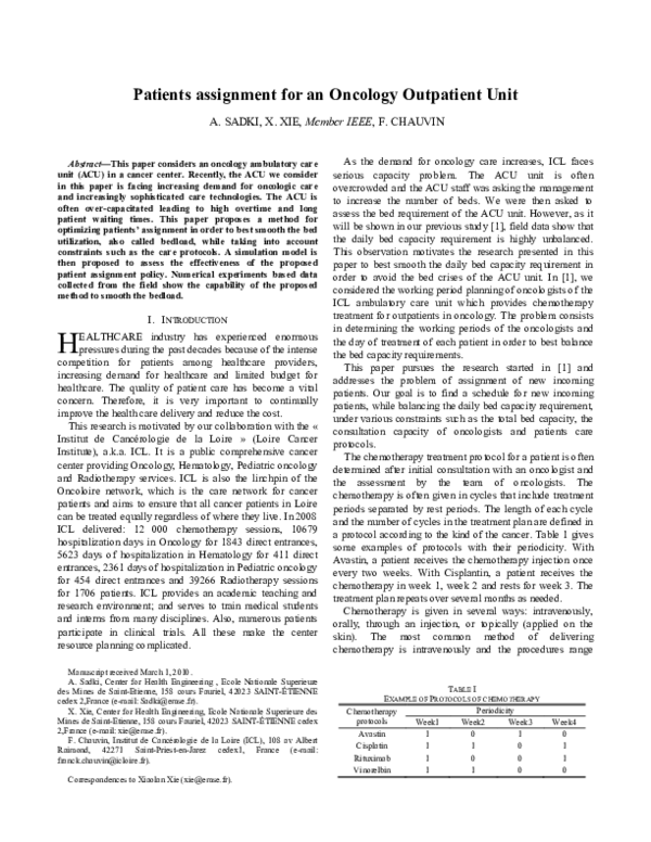 (PDF) Patients assignment for an oncology outpatient unit