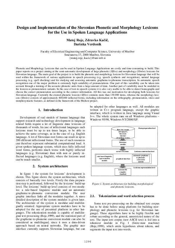 (PDF) Design and implementation of the Slovenian phonetic and morphology lexicons for the use in ...