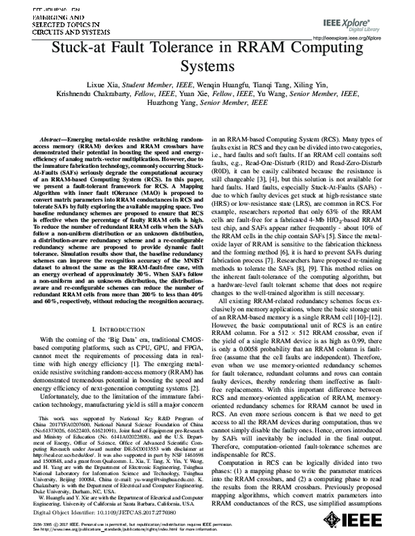 Pdf Stuck At Fault Tolerance In Rram Computing Systems 8232