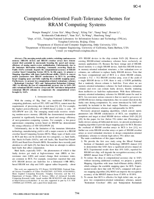 Pdf Computation Oriented Fault Tolerance Schemes For Rram Computing Systems 