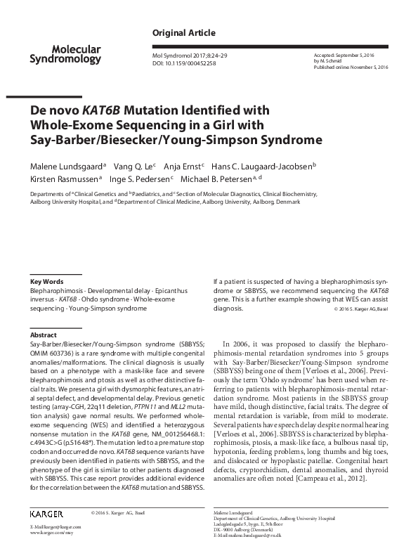 (PDF) De novo KAT6B Mutation Identified with Whole-Exome Sequencing in ...