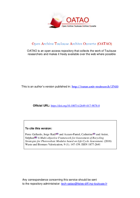 Pdf A Multi Objective Framework For Assessment Of Recycling