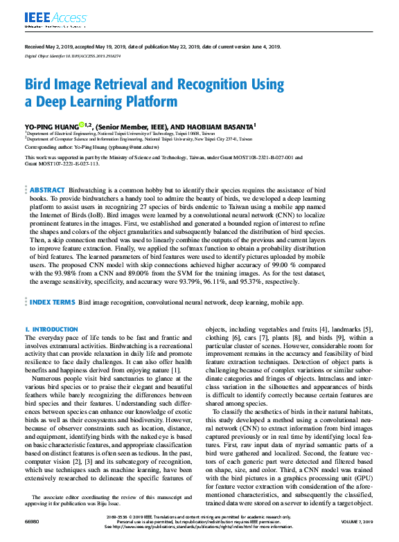 (PDF) Bird Image Retrieval and Recognition Using a Deep Learning Platform