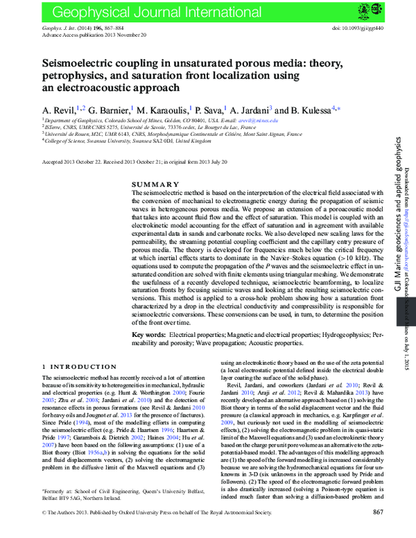 Pdf Seismoelectric Coupling In Unsaturated Porous Media Theory