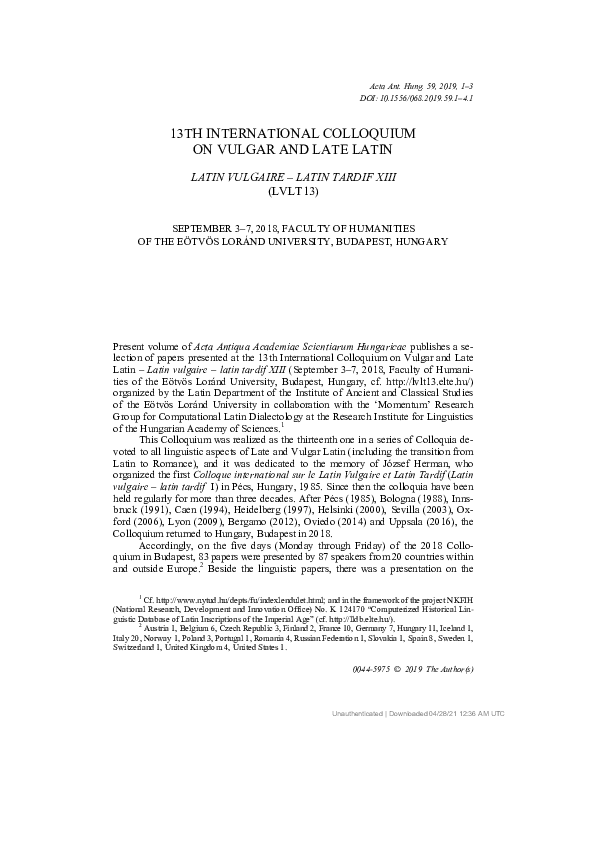(PDF) 13th International Colloquium on Vulgar and Late Latin. Latin ...