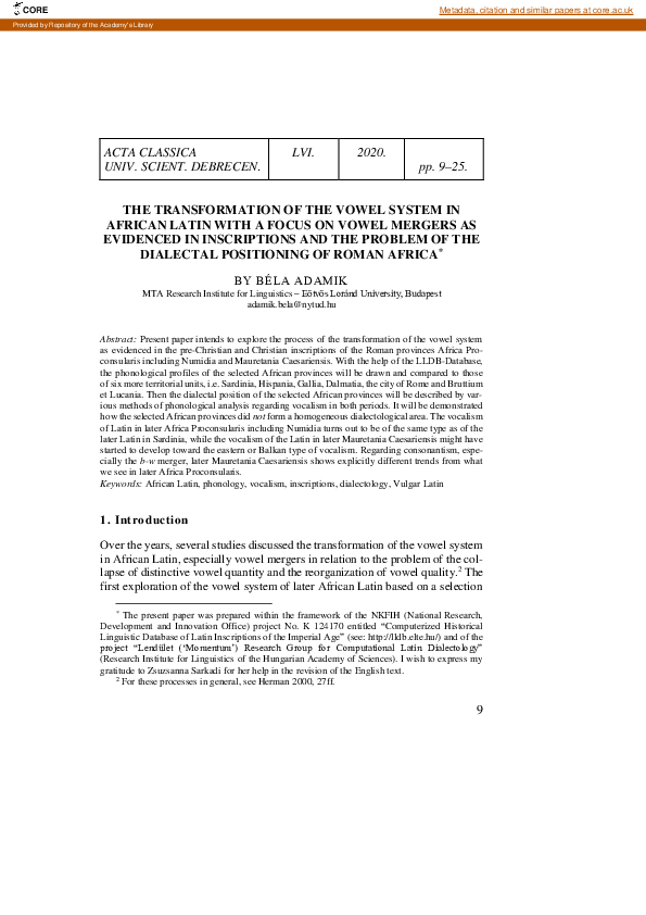(PDF) Transformation of the Vowel System in African Latin With a Focus ...
