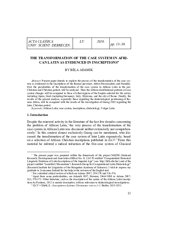(PDF) transformation of the case system in African Latin as evidenced ...