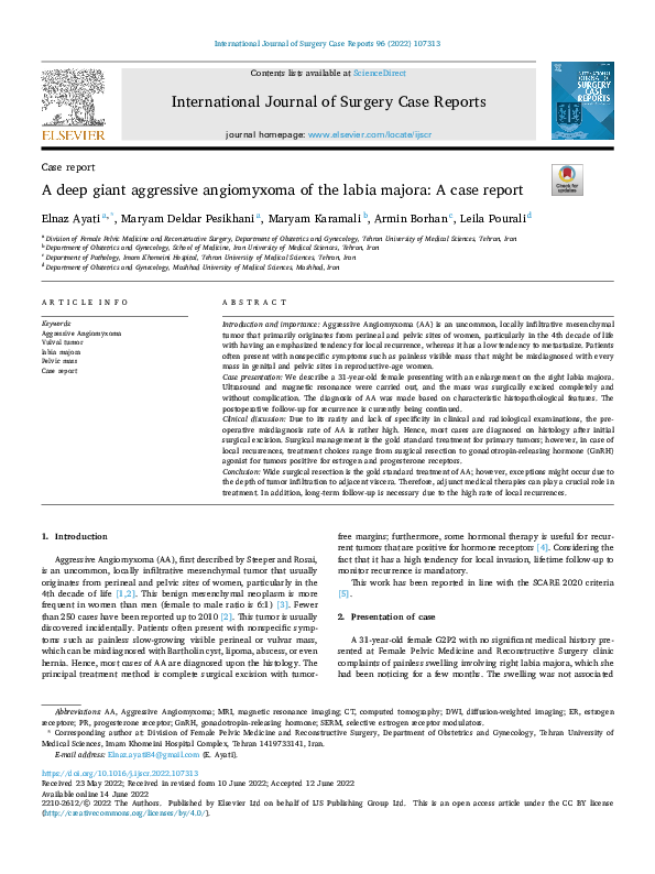 (PDF) A deep giant aggressive angiomyxoma of the labia majora: A case ...