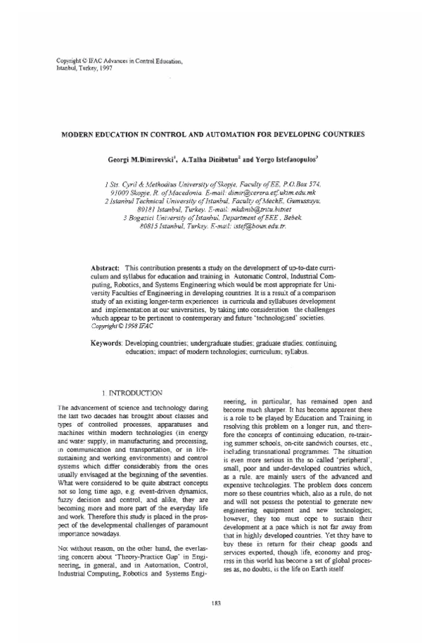 (PDF) Modern Education in Control and Automation for Developing Countries