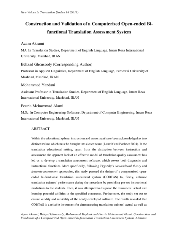 (PDF) Construction and Validation of a Computerized Open-ended Bi ...