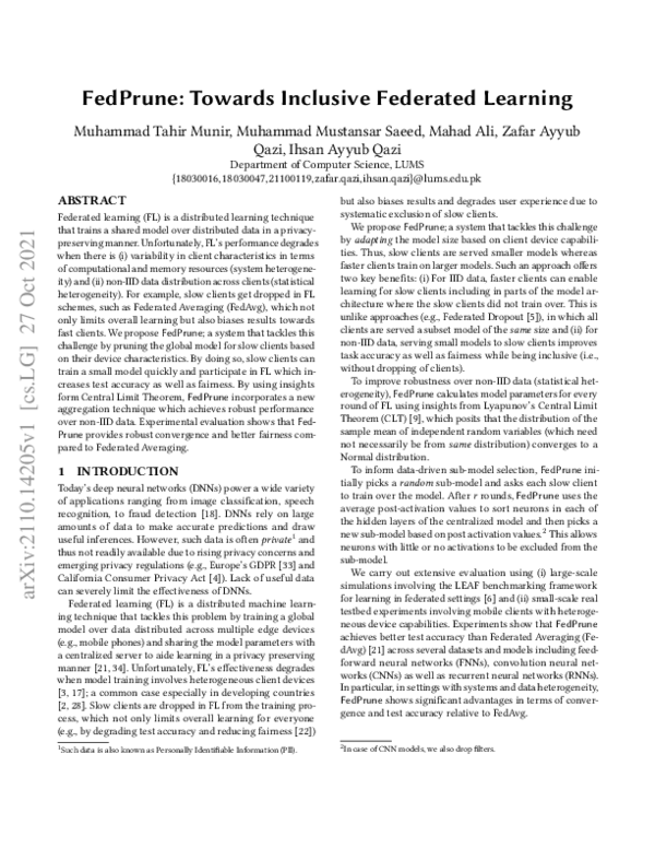 (PDF) FedPrune: Towards Inclusive Federated Learning