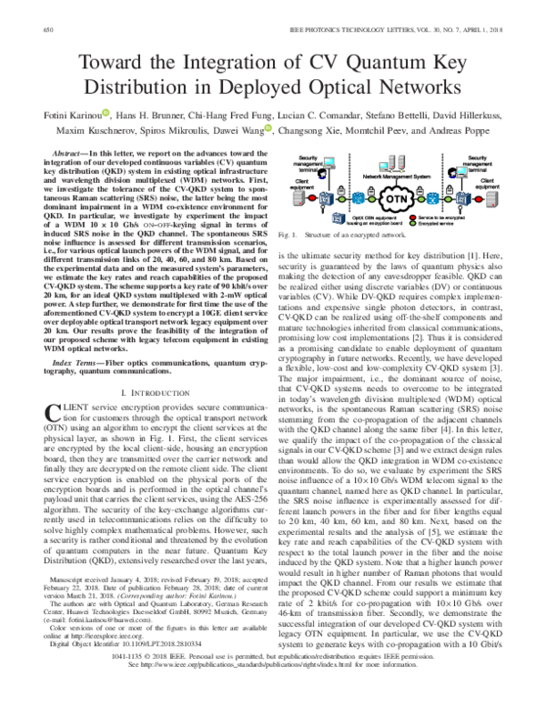 (PDF) Toward the Integration of CV Quantum Key Distribution in Deployed ...