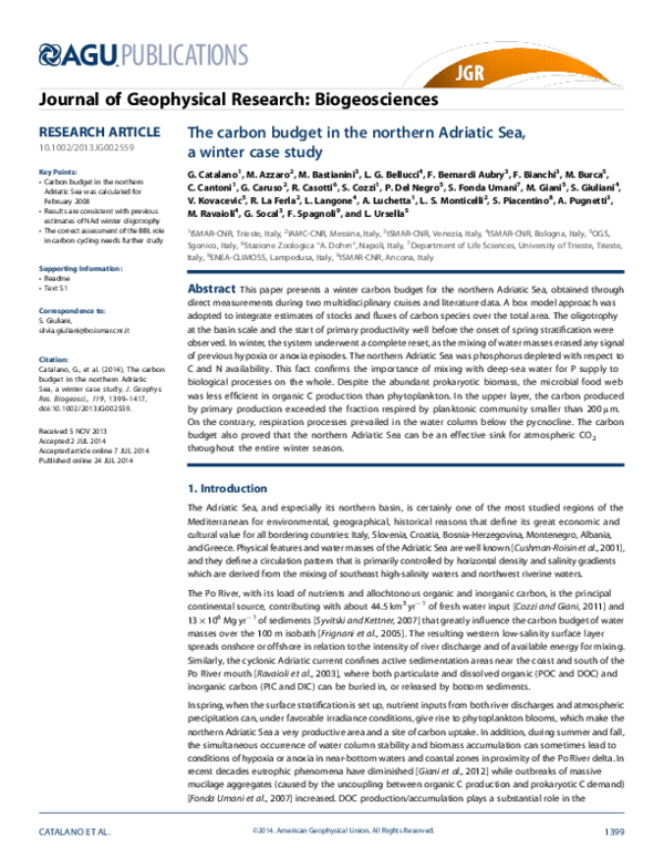(PDF) The carbon budget in the northern Adriatic Sea, a winter case ...