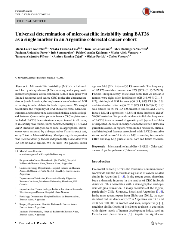 (PDF) Universal determination of microsatellite instability using BAT26 ...