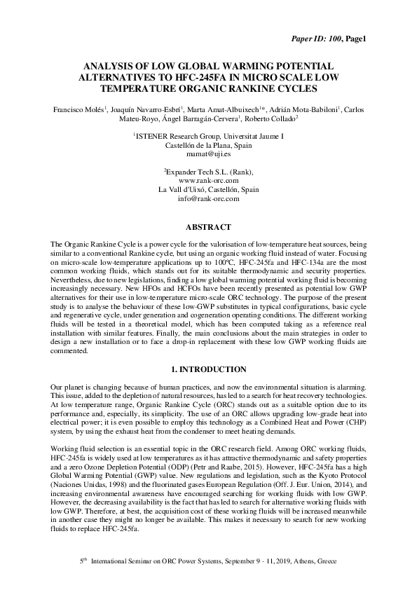 (PDF) Analysis of Low Global Warming Potential Alternatives to HFC ...