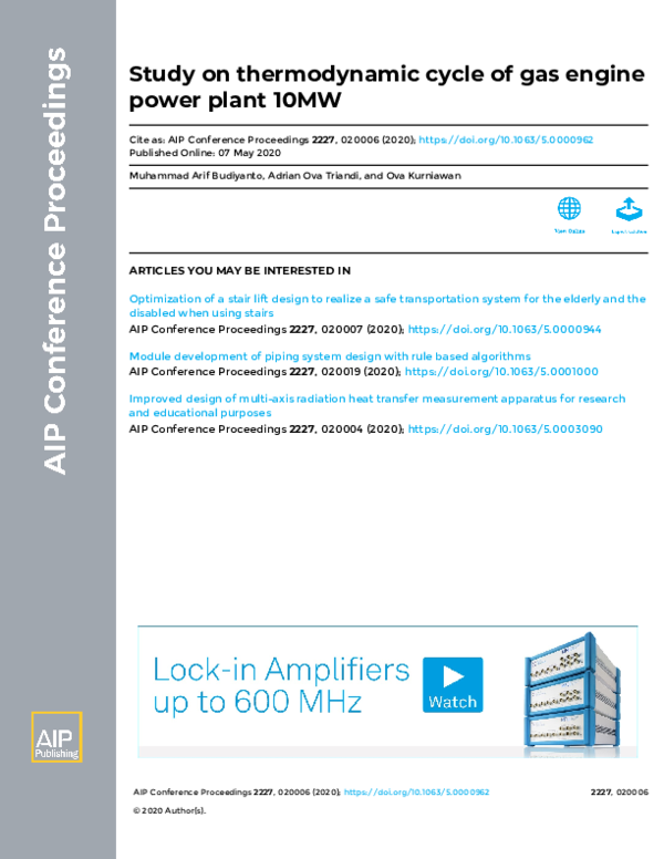 (PDF) Study on thermodynamic cycle of gas engine power plant 10MW