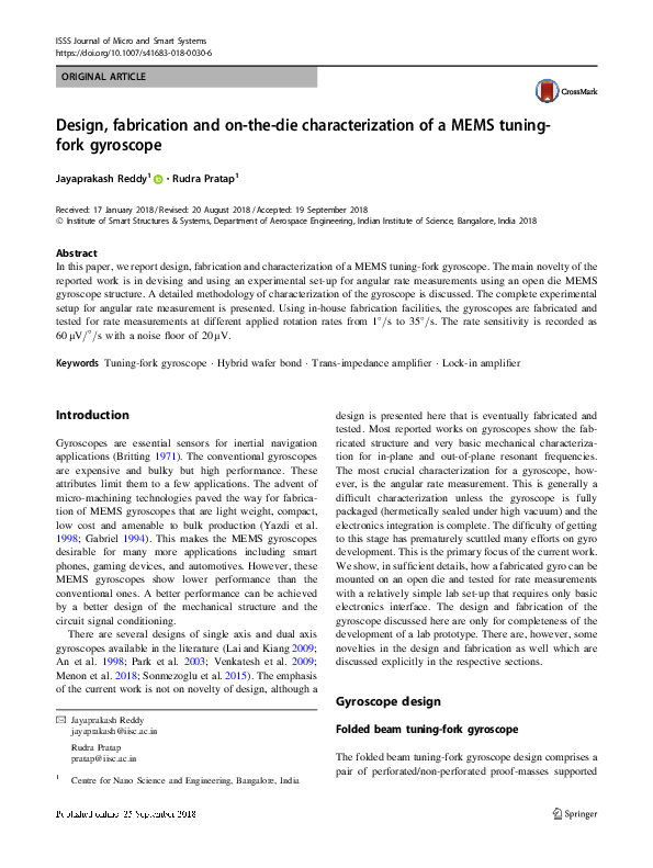 Pdf Design Fabrication And On The Die Characterization Of A Mems