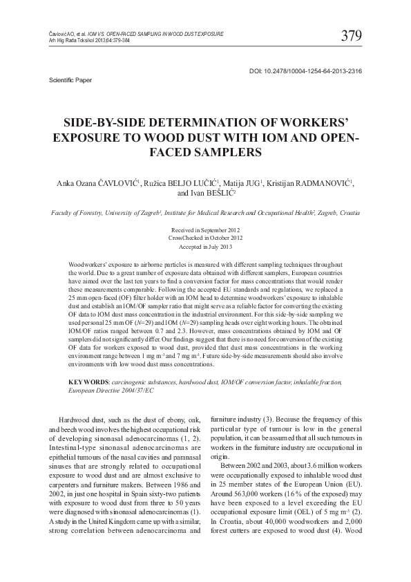 (PDF) Side-by-side determination of workers' exposure to wood dust with ...