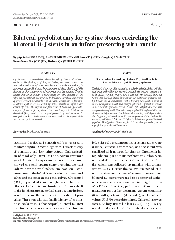 (PDF) Bilateral pyelolitotomy for cystine stones encircling the ...