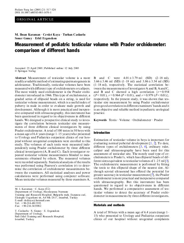 Pdf Measurement Of Pediatric Testicular Volume With Prader