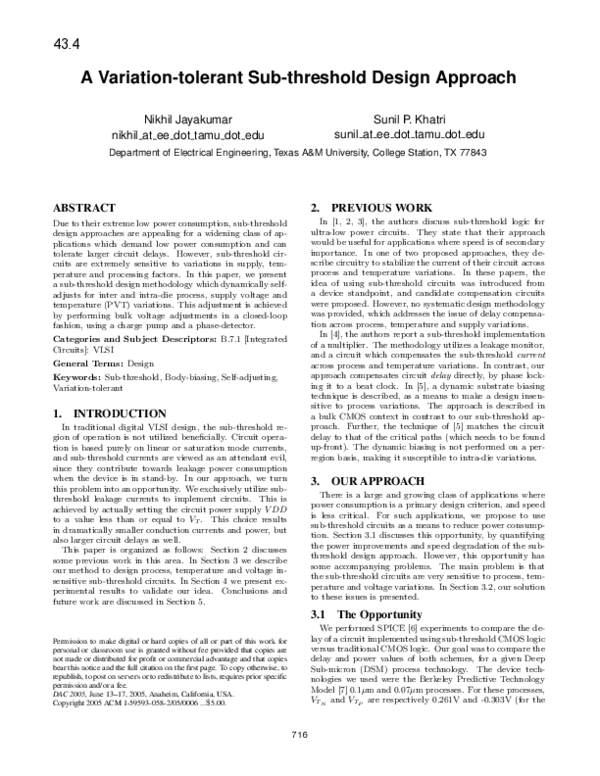 Pdf A Variation Tolerant Sub Threshold Design Approach