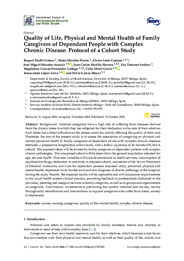 (PDF) Quality of Life, Physical and Mental Health of Family Caregivers ...