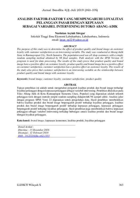 (PDF) Analisis Faktor-Faktor yang Mempengaruhi Loyalitas Pelanggan Pasar dengan Kepuasan Sebagai ...