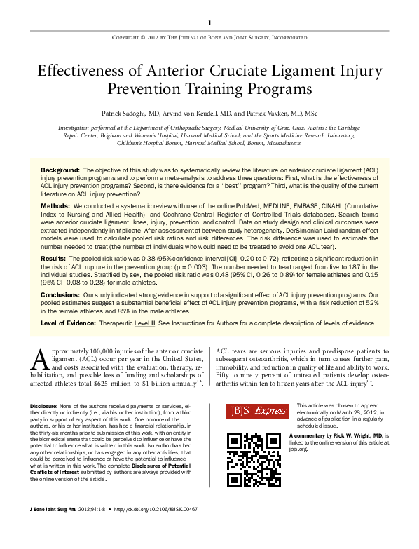 (PDF) Effectiveness of Anterior Cruciate Ligament Injury Prevention ...