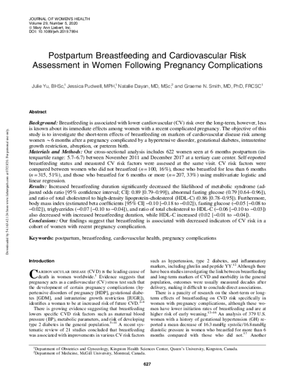(PDF) Postpartum Breastfeeding and Cardiovascular Risk Assessment in Women Following Pregnancy ...