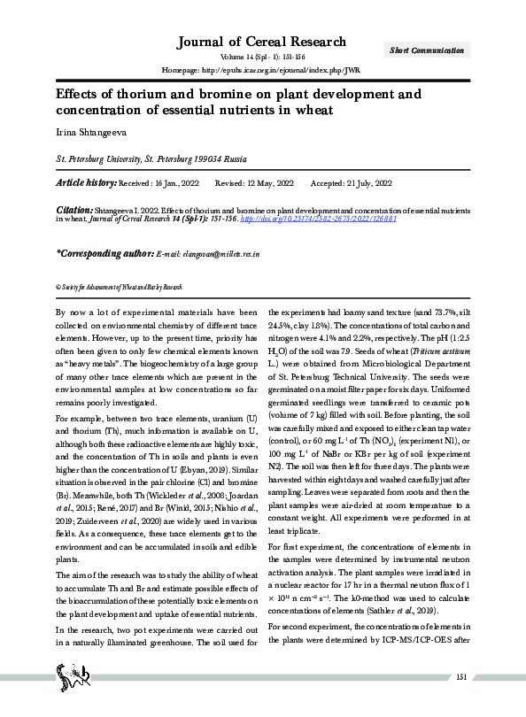 (PDF) Effects of thorium and bromine on plant development and ...