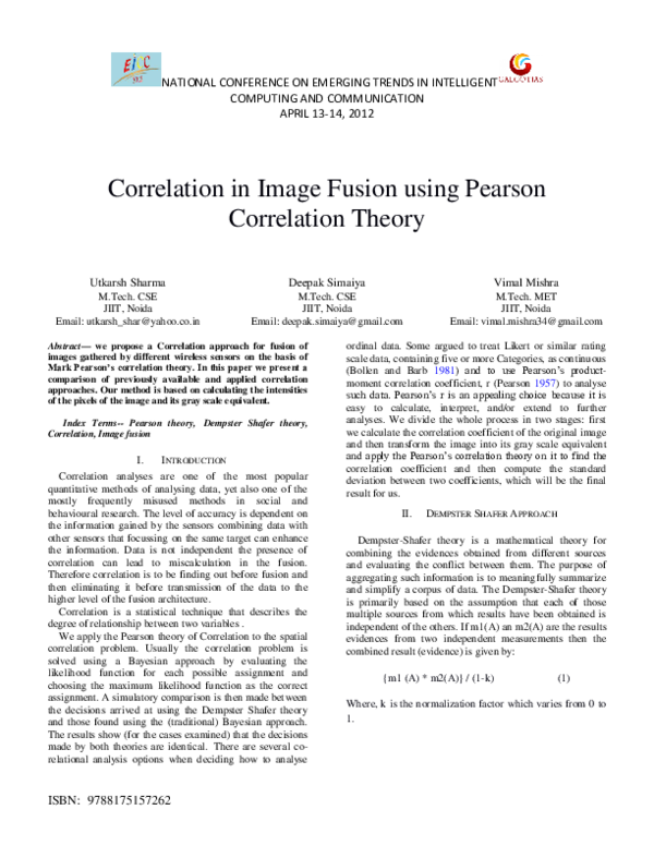 (PDF) Correlation in Image Fusion using Pearson Correlation Theory | Utkarsh Sharma - Academia.edu