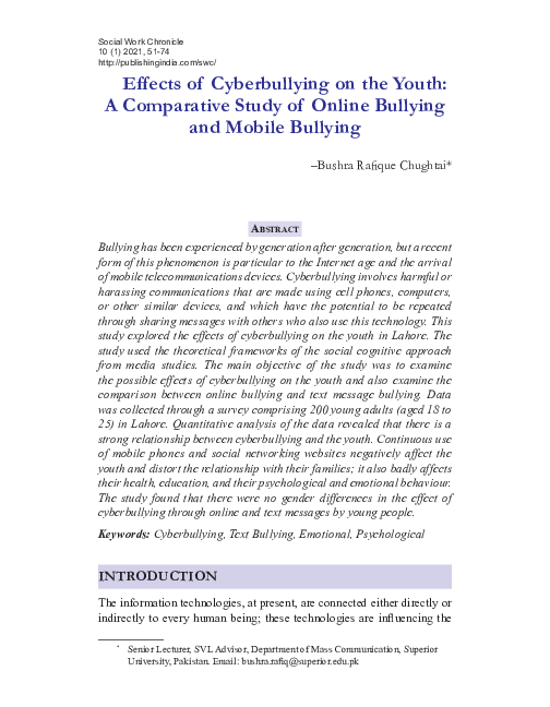 (PDF) Effects of Cyberbullying on the Youth: A Comparative Study of ...