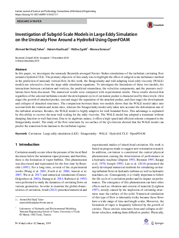 (PDF) Investigation of Subgrid-Scale Models in Large Eddy Simulation on the Unsteady Flow Around ...