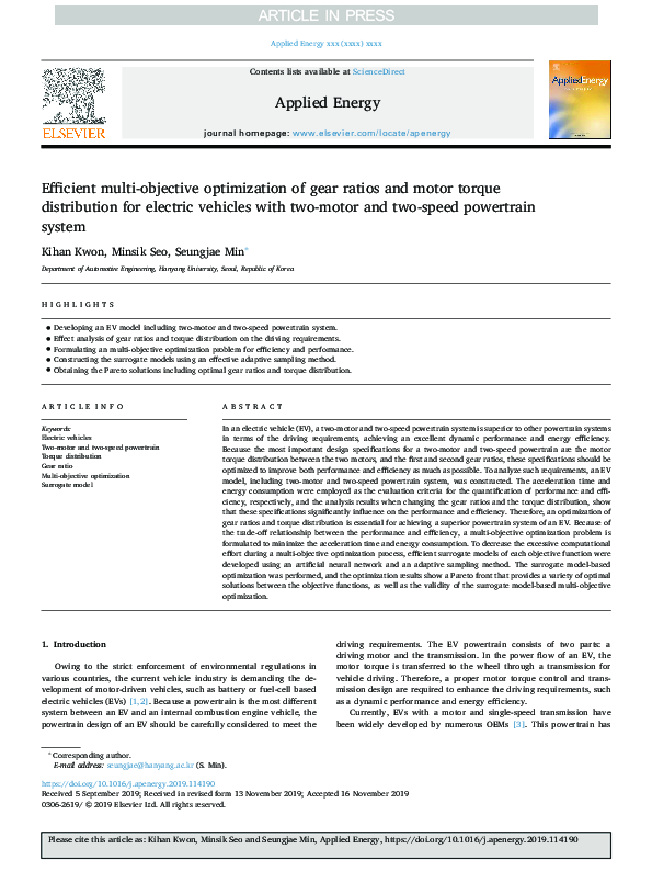 (PDF) Efficient multi-objective optimization of gear ratios and motor torque distribution for ...