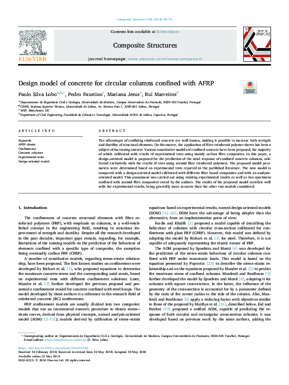 Pdf Design Model Of Concrete For Circular Columns Confined With Afrp