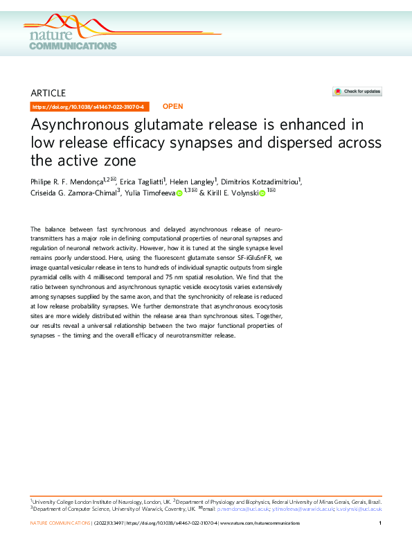 (PDF) Asynchronous glutamate release is enhanced in low release ...
