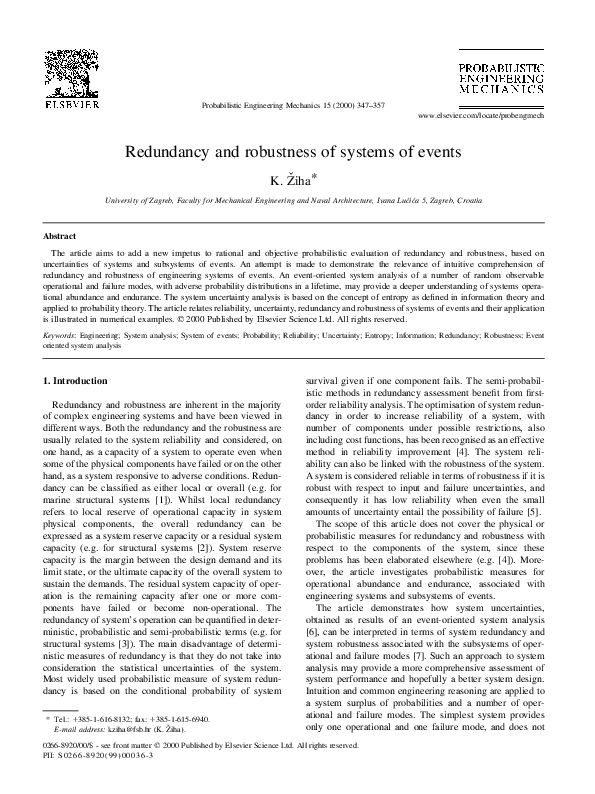 (PDF) Redundancy and robustness of systems of events