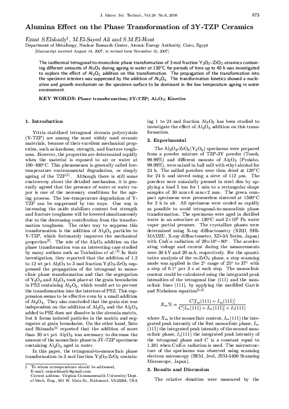 (PDF) Alumina Effect on the Phase Transformation of 3Y-TZP Ceramics