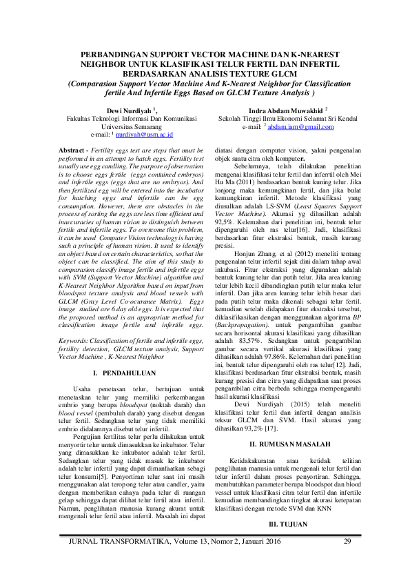 Pdf Perbandingan Support Vector Machine Dan K Nearest Neighbor Untuk