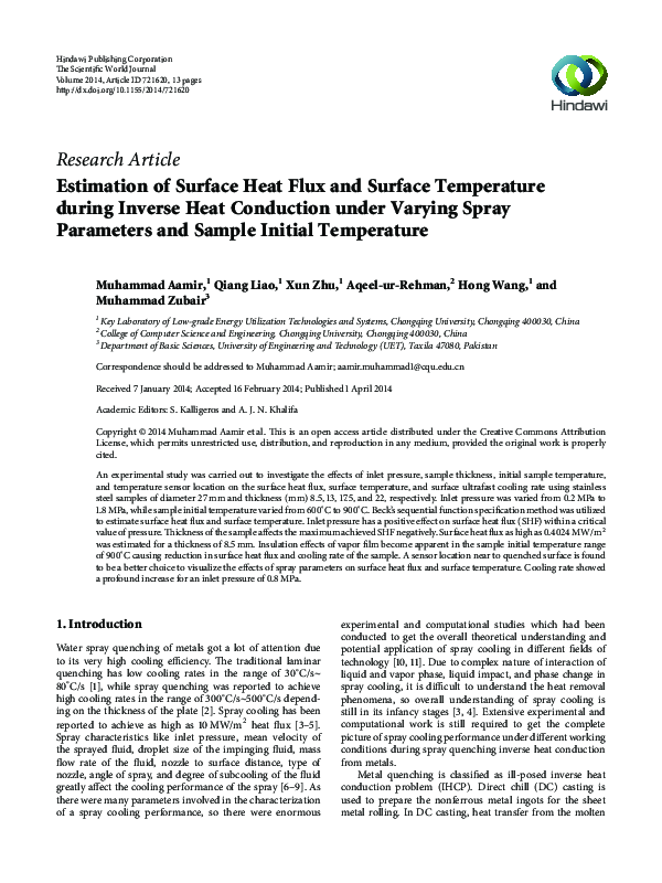 Pdf Estimation Of Surface Heat Flux And Surface Temperature During Inverse Heat Conduction