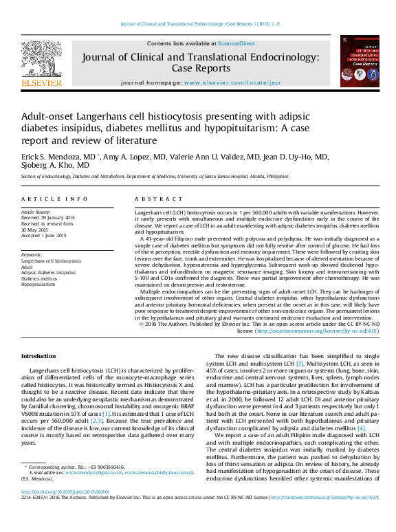 (PDF) Adult-onset Langerhans cell histiocytosis presenting with adipsic ...