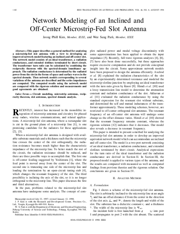 Pdf Network Modeling Of An Inclined And Off Center Microstrip Fed