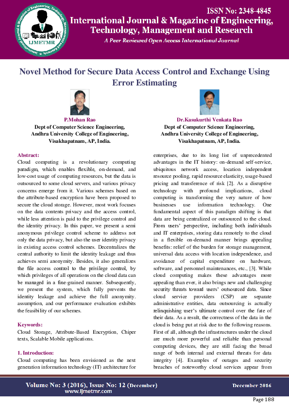 (PDF) Novel Method for Secure Data Access Control and Exchange Using Error Estimating