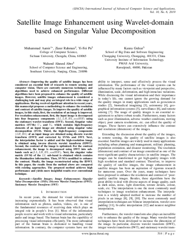 Pdf Satellite Image Enhancement Using Wavelet Domain Based On Singular Value Decomposition