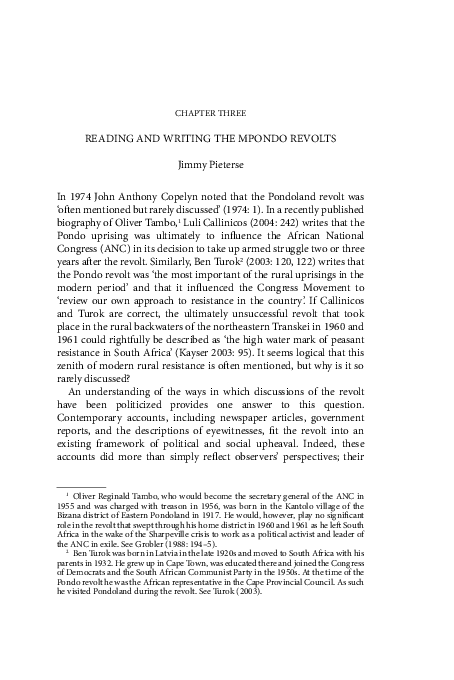 (PDF) Reading And Writing The Mpondo Revolts