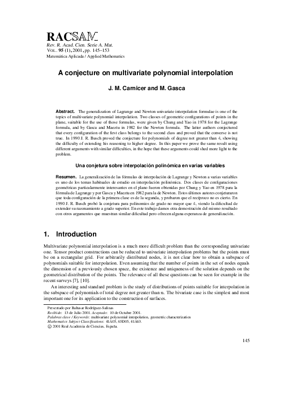 Pdf Some Recent Advances In Multivariate Polynomial Interpolation